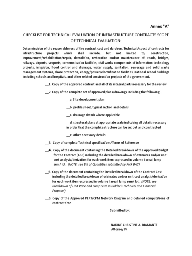 Checklist For Technical Evaluation of Infrastructure Contracts Scope of ...