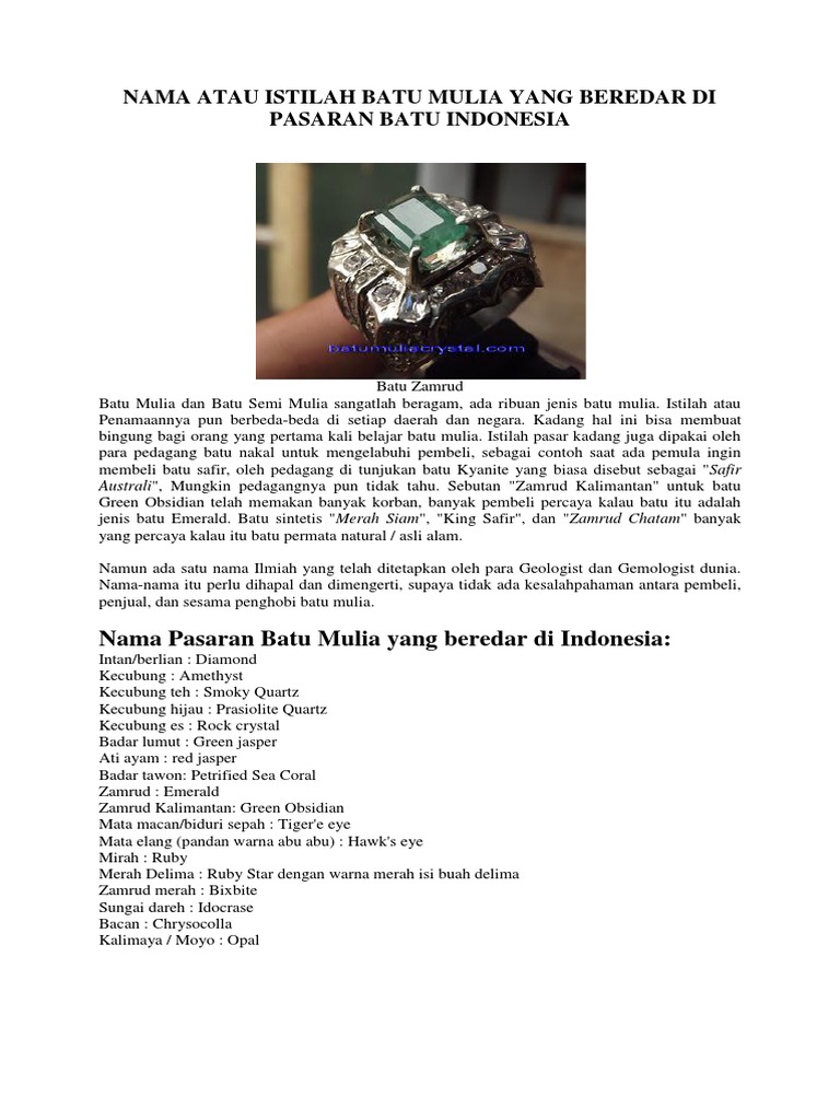 Nama Atau Istilah Batu Mulia Yang Beredar Di Pasaran Batu Indonesia | PDF