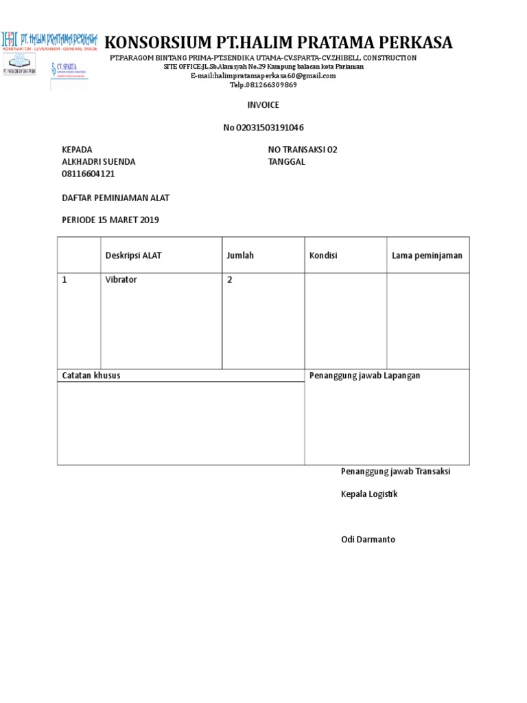 Invoice Peminjaman Alat | PDF