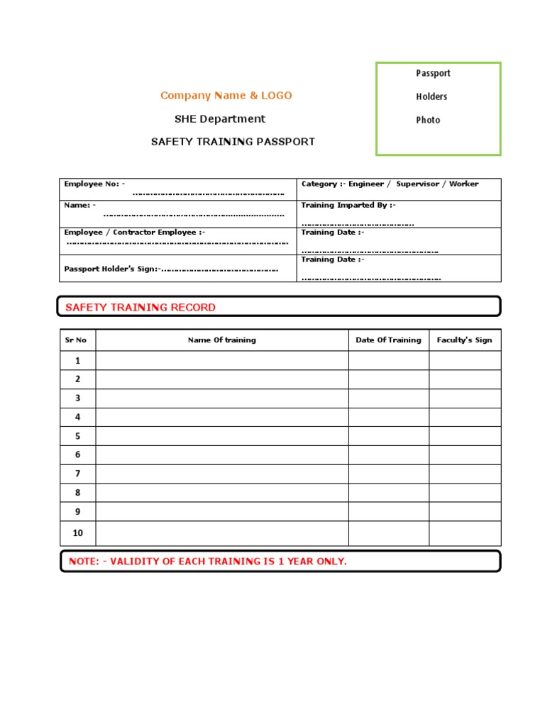 Safety Training Passport Template | PDF