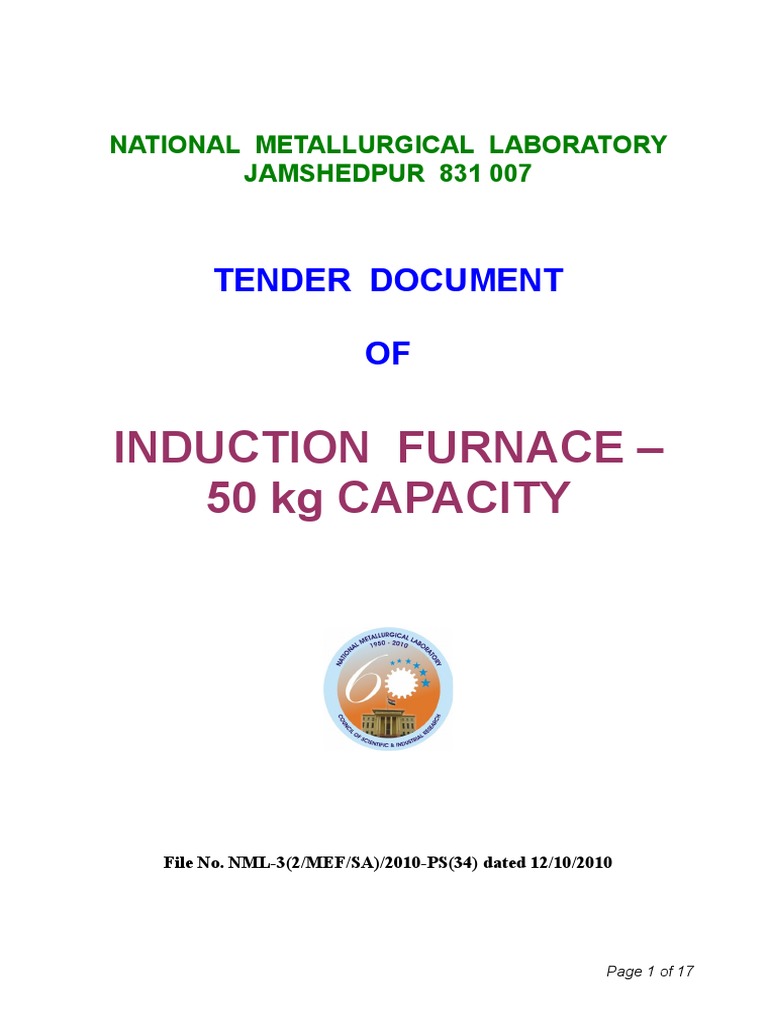 Induction Furnace - 50 KG Capacity: Tender Document OF | PDF | Letter ...