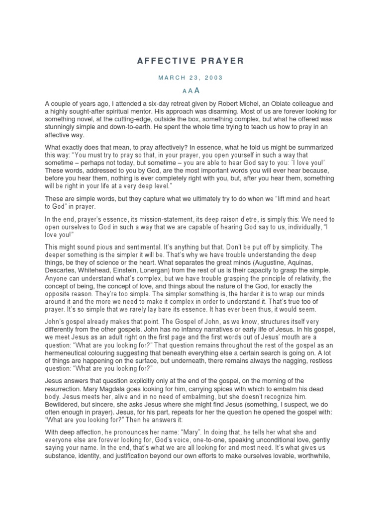 Affective Prayer | PDF | Prayer | Eucharist