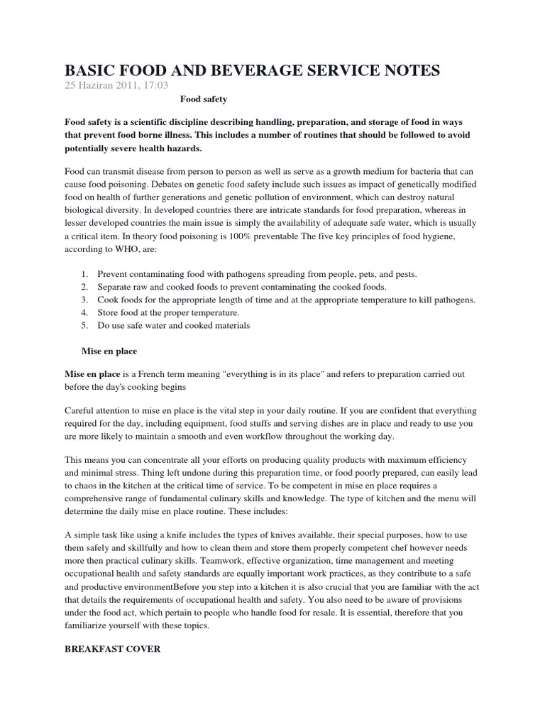 Basic Food and Beverage Service Notes | PDF | Tableware | Hors D'oeuvre