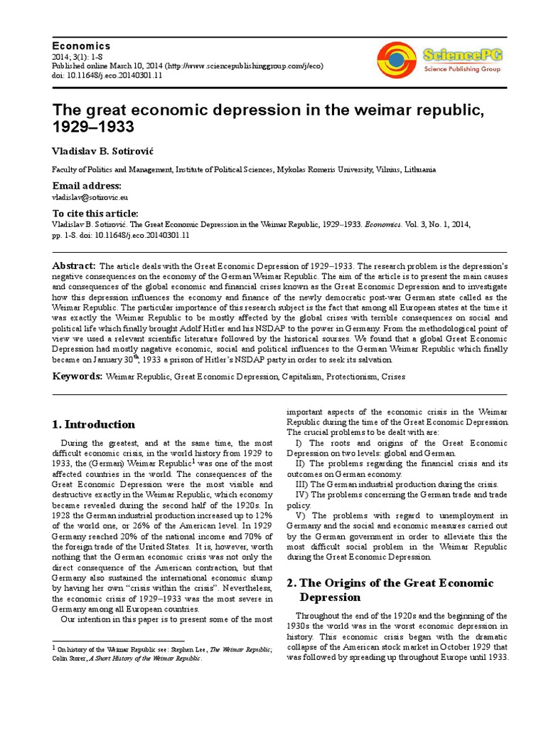 Weimar Republic's Economic Crisis 1929-1933 | PDF | Great Depression ...