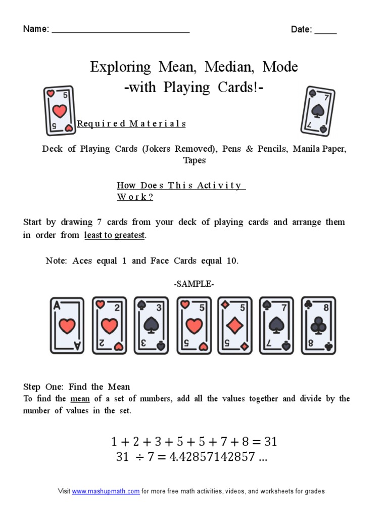 Activity Sheets | PDF | Playing Cards | Mode (Statistics)