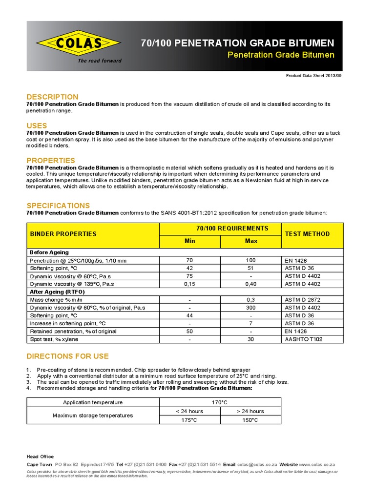 100 Penetration Grade Bitumen | PDF | Asphalt | Viscosity