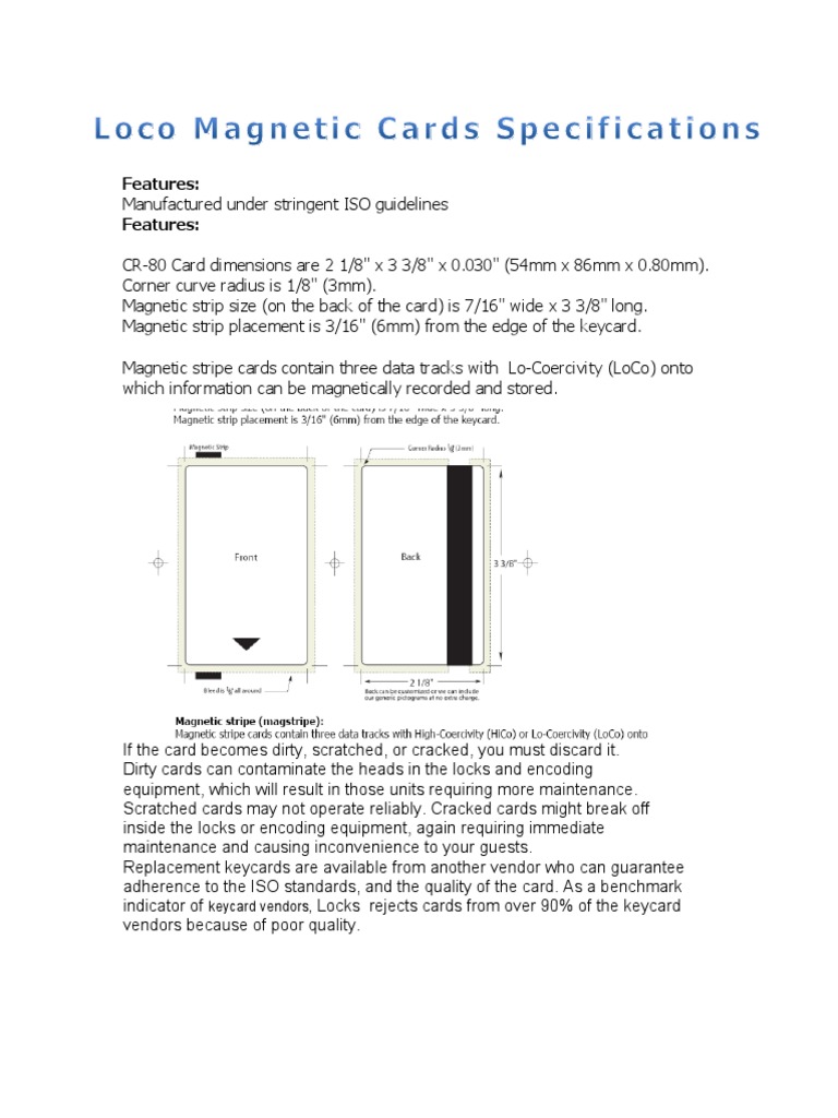 Keycards Specifications | PDF