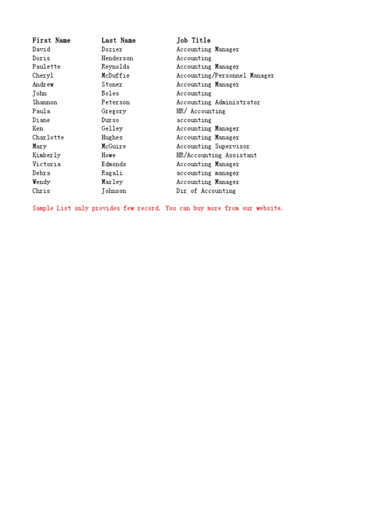 Sample List - Accounting & CPA | PDF