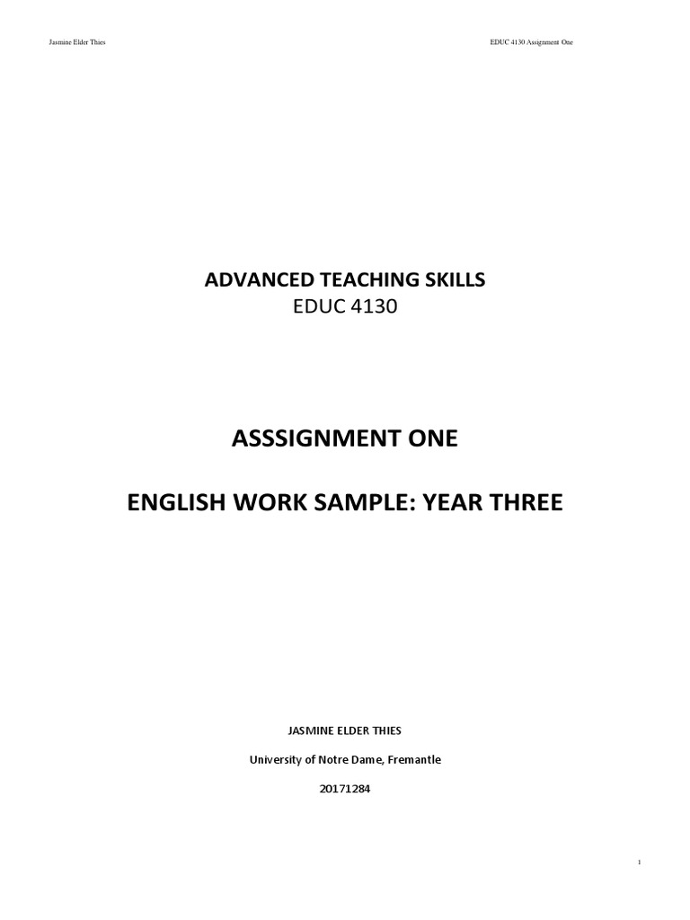 Assignment - English Work Sample | PDF | Educational Assessment ...
