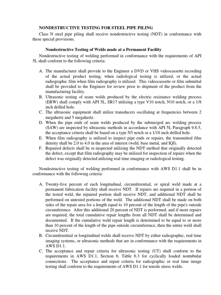 NDT For Steel Pipe Piling | PDF | Nondestructive Testing | Welding