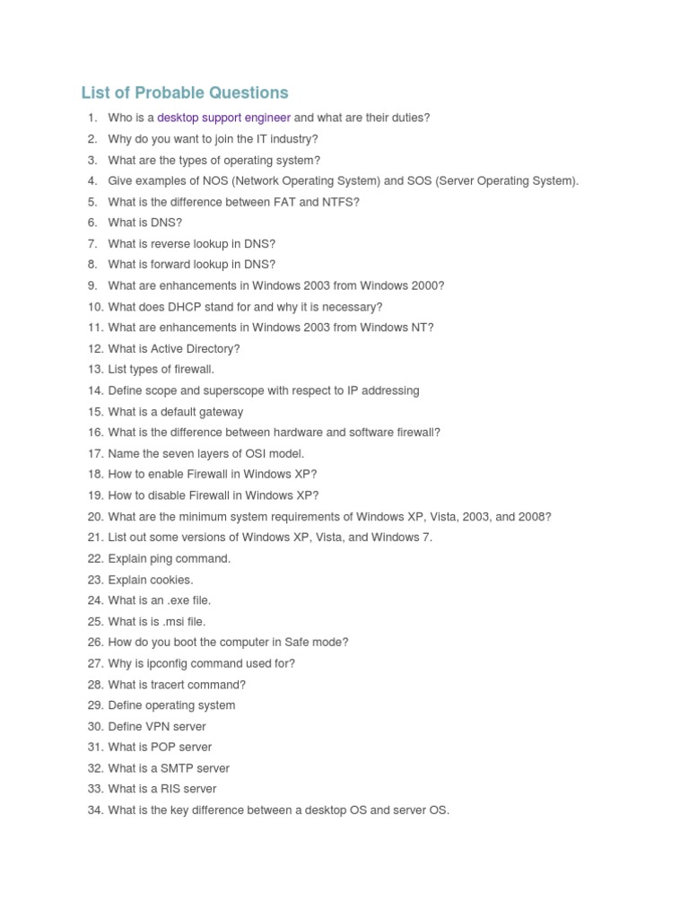 Desktop Engineer Interview Questions PDF | PDF | Microsoft Windows ...