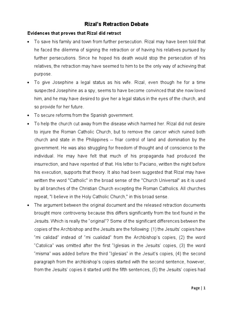 Rizal Retraction Debate | PDF | Christian Church | Catholic Church