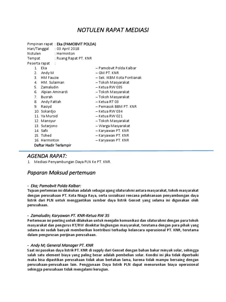 Notulen Rapat Mediasi | PDF