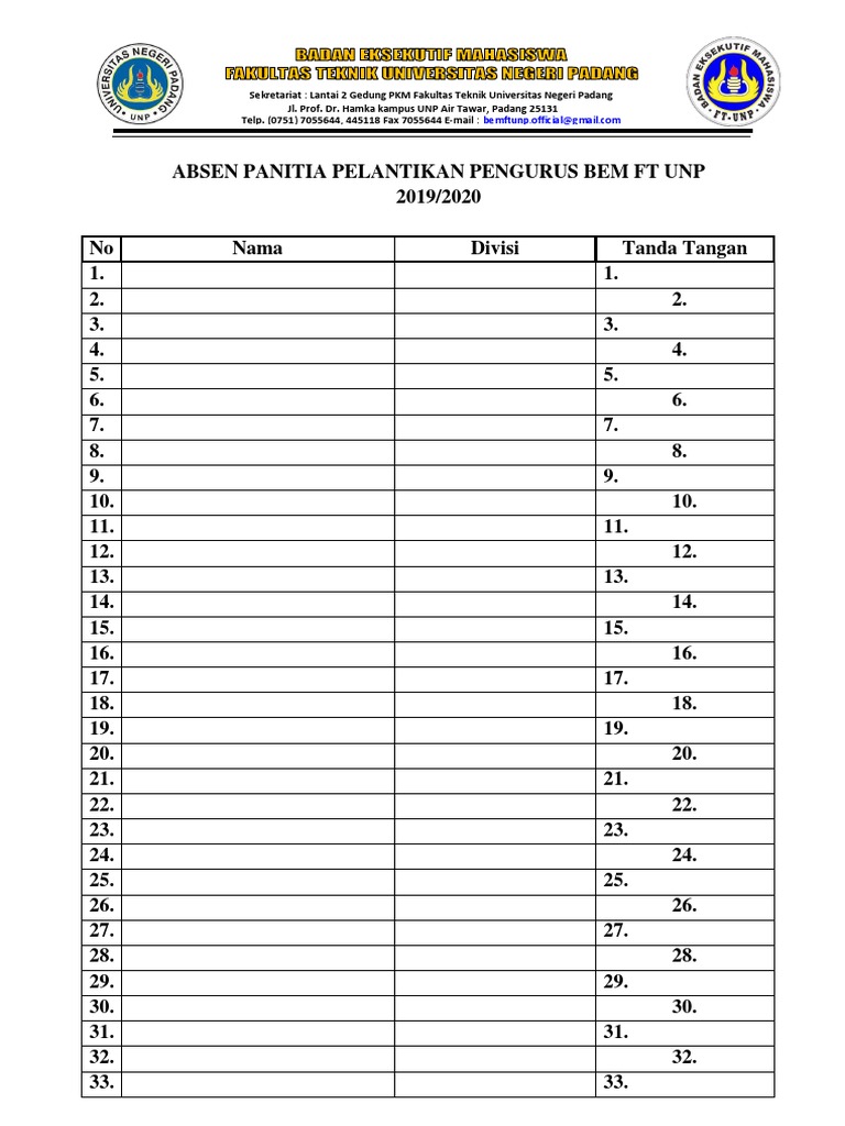 Absen Panitia Pelantikan Pengurus Bem FT Unp | PDF