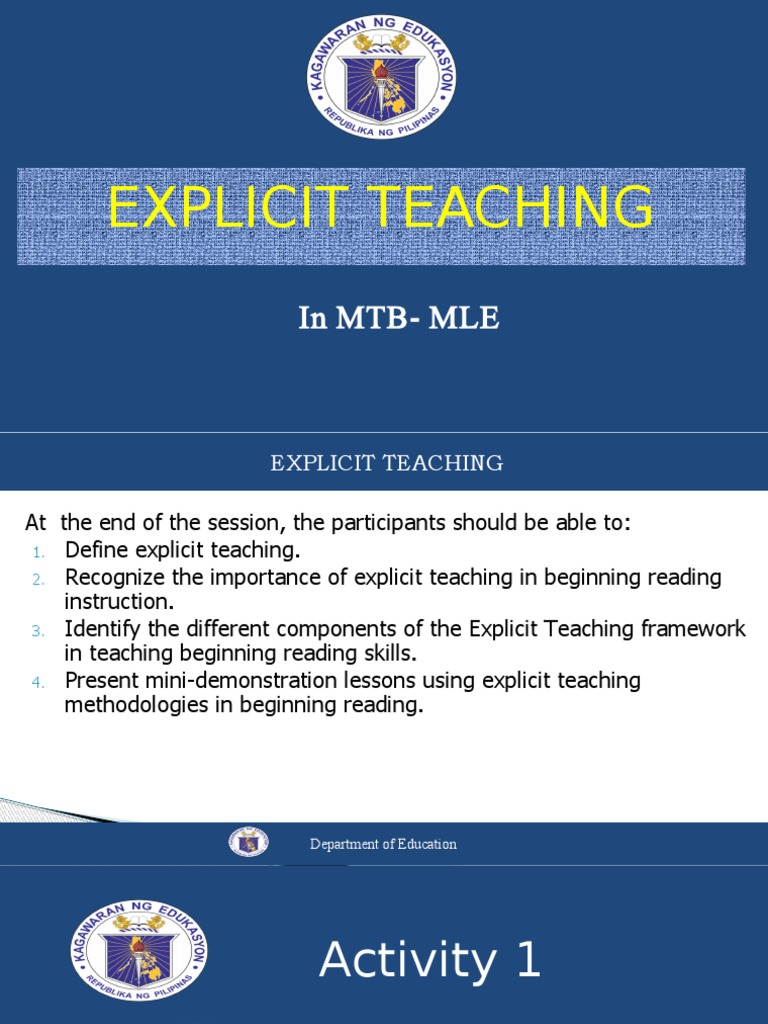 Explicit Teaching Grade 1 | PDF | Reading (Process) | Teachers