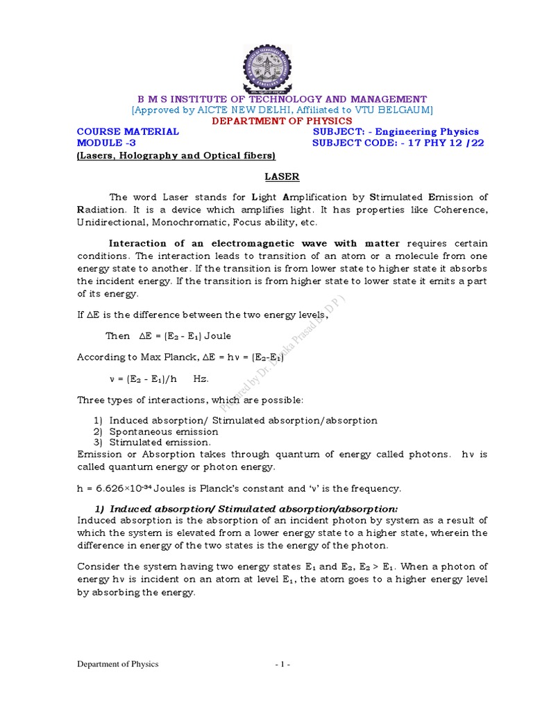 Module 3 PDF | PDF | Holography | Laser