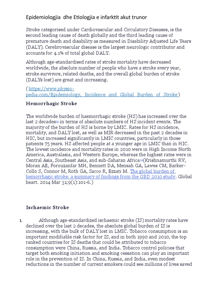 Epidemiologjia e Infarktit Akut Trunor | PDF | Stroke | Cardiovascular ...