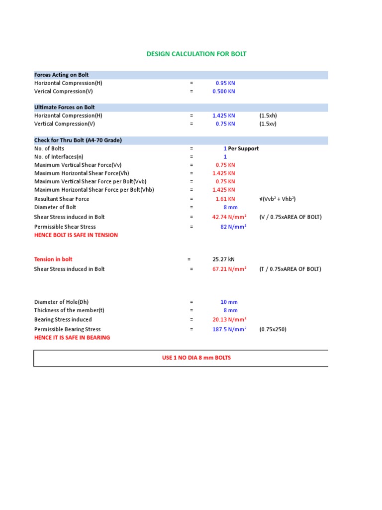 Design Calculation For Bolt: Forces Acting On Bolt | PDF | Screw ...