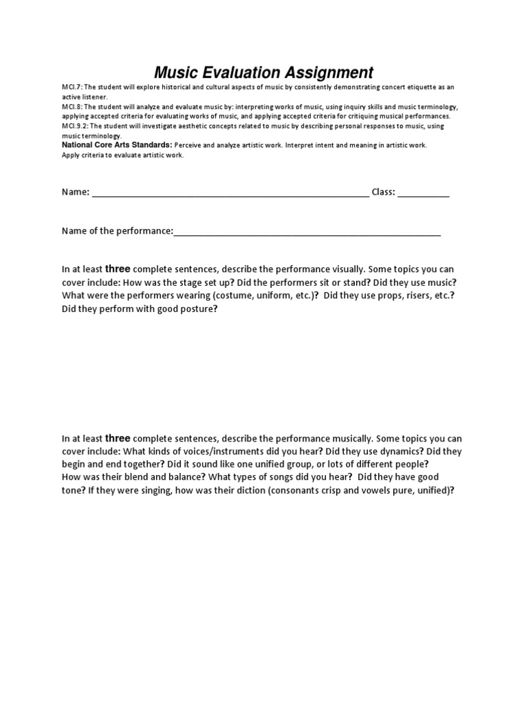 Music Evaluation Assignment Guide | PDF