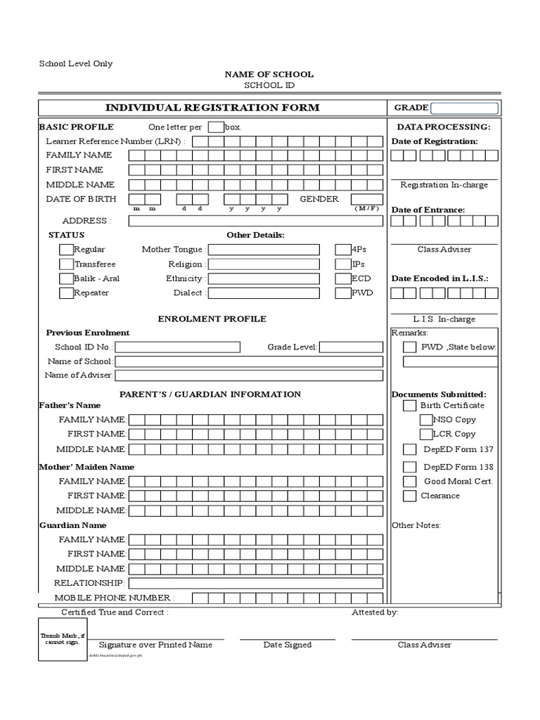 2016 Learner Individual Registration Form | PDF