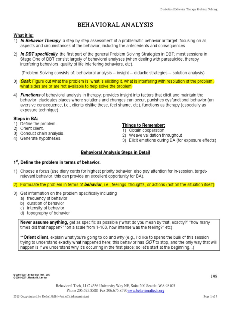 Behavior Chain Analysis & Solutions | PDF | Dialectical Behavior ...