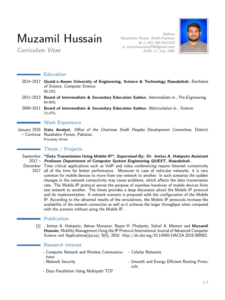 Muzamil Hussain Curriculum Vitae | PDF | Computer Network | Computer Science