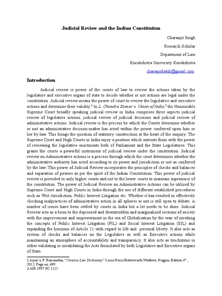 Judicial Review and The Indian Constitution | PDF | Supreme Court Of ...