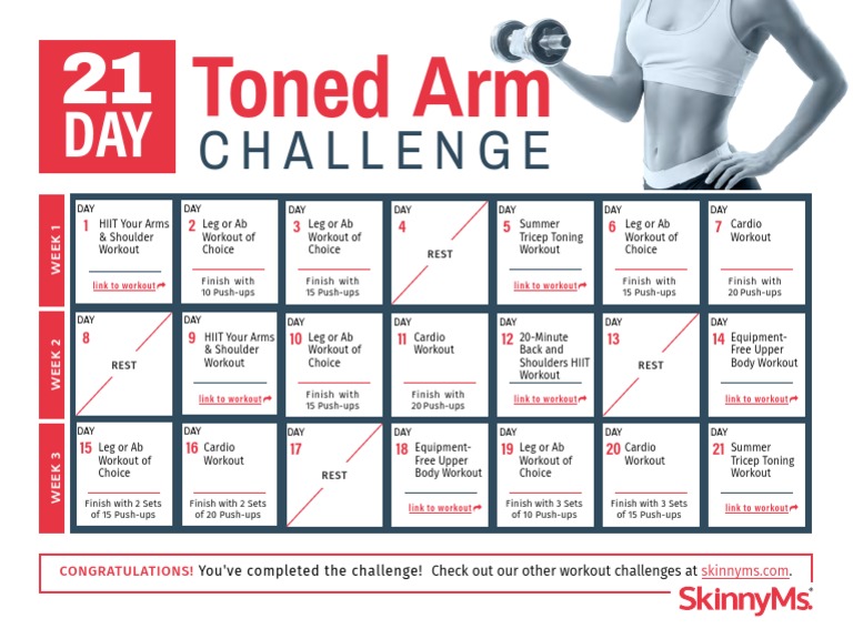 21 Day Toned Arm Challenge - SkinnyMs PDF | PDF | Physical Exercise | Human Anatomy