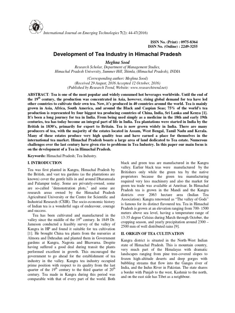 Development of Tea Industry in Himachal Pradesh | PDF | Tea | Nature