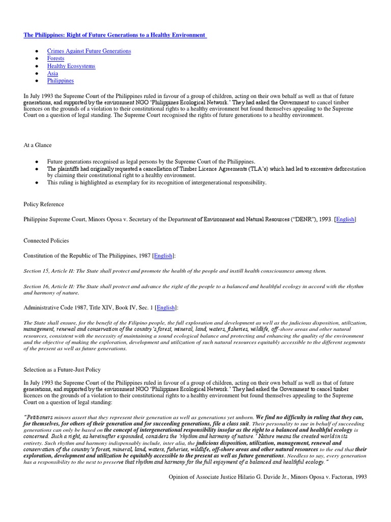 Philippine Right of Future Generations | PDF | Standing (Law ...