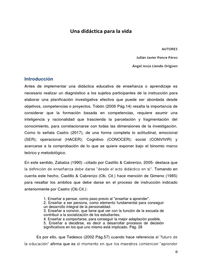 Una Didáctica para La Vida de Julian Ponce Pérez y Angel Liendo Origüen ...