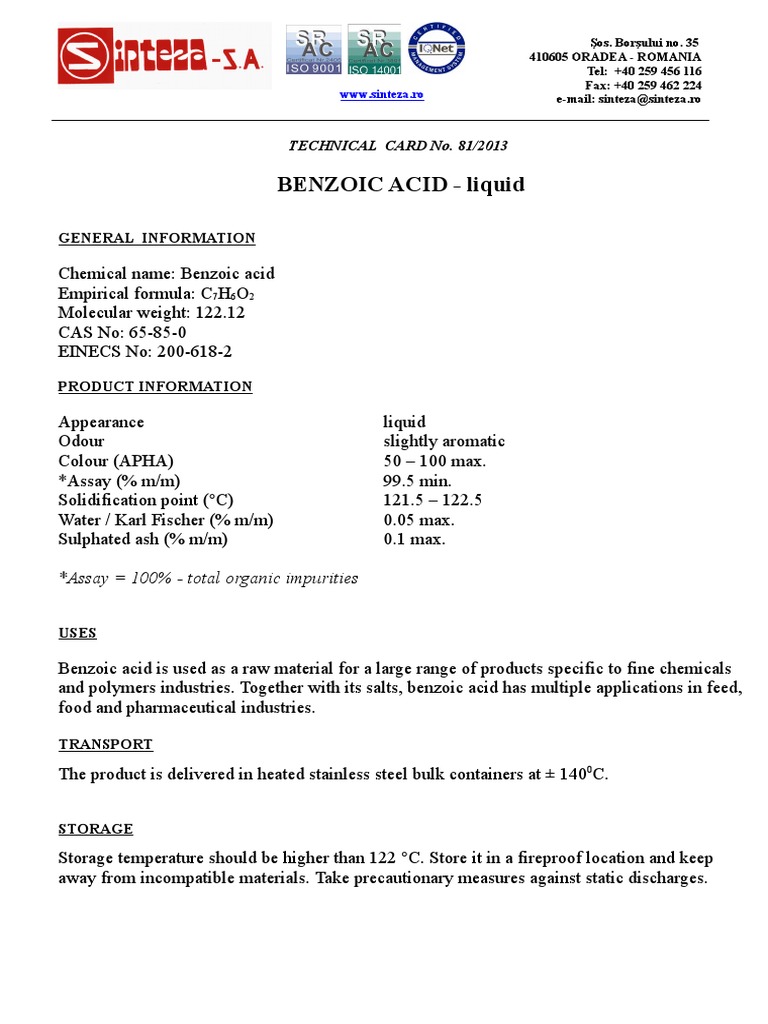 BENZOIC ACID - Liquid: General Information | PDF