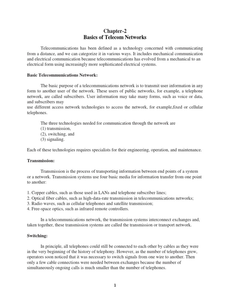 Basics of Telecom Networks: Chapter-2 | PDF | Telephone Exchange ...