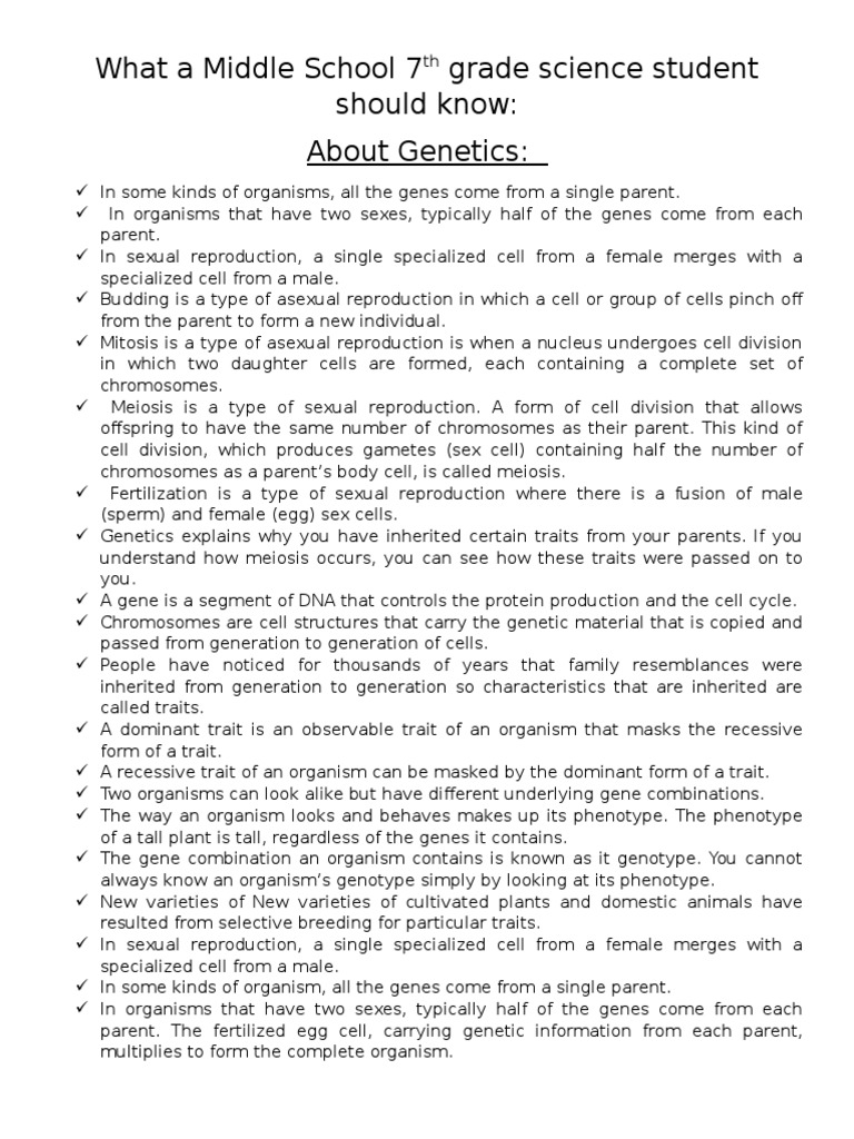 7th Grade Genetics Essentials | PDF | Sexual Reproduction | Genetics