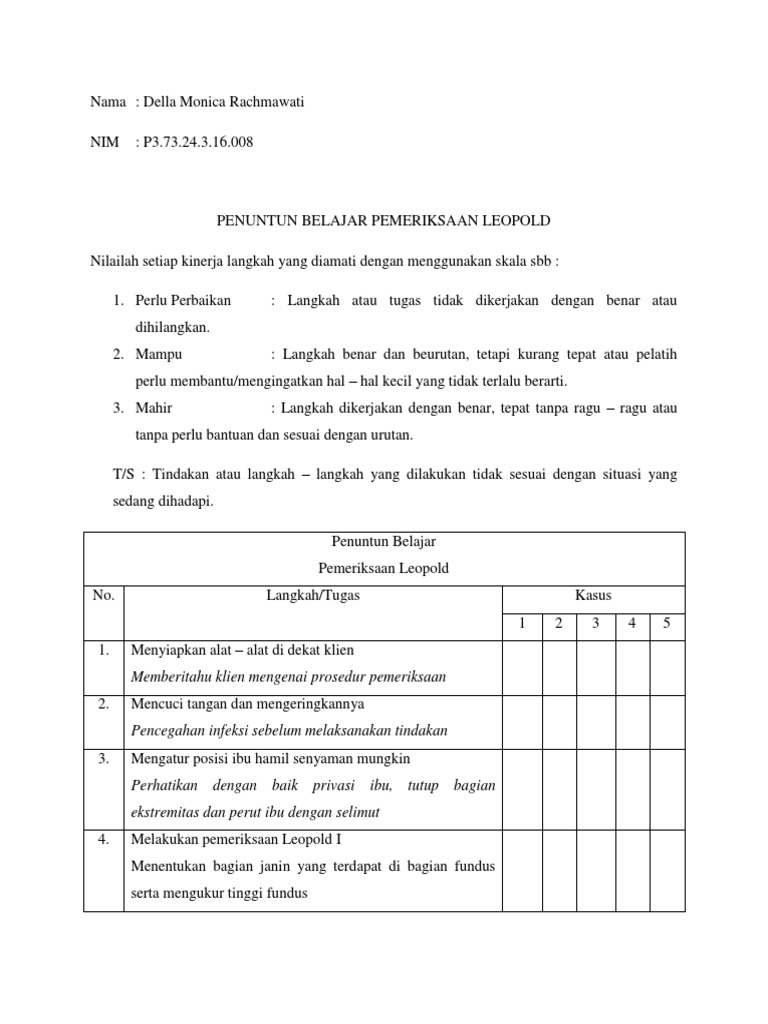 Daftar Tilik Pemeriksaan Leopold | PDF