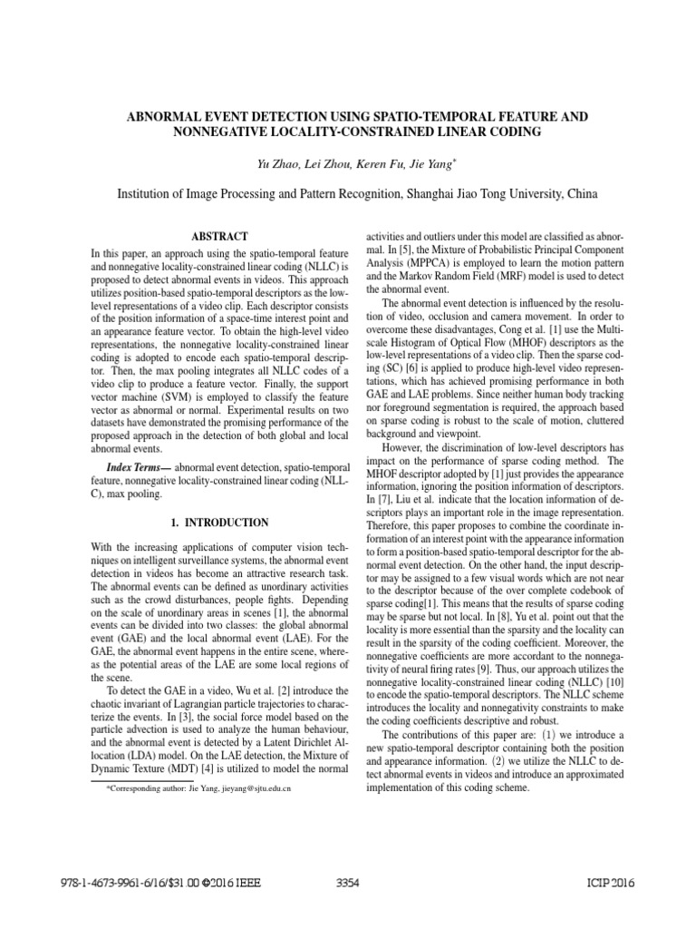 Abnormal Event Detection Using Spatio Temporal Feature And Nonnegative 
