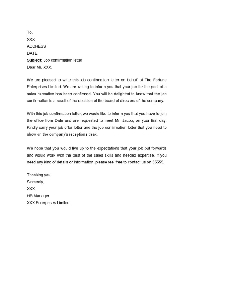 Job Confirmation Letter | PDF