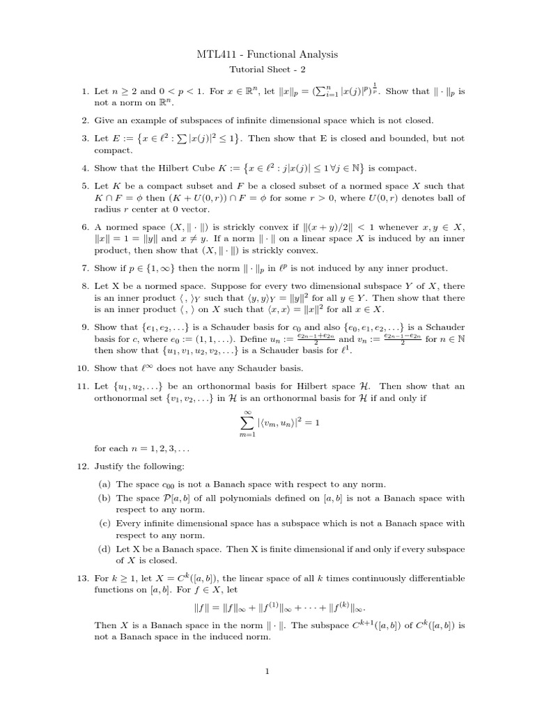 MTL411 - Functional Analysis: N P N I 1 P P N | Download Free PDF | Basis (Linear Algebra ...