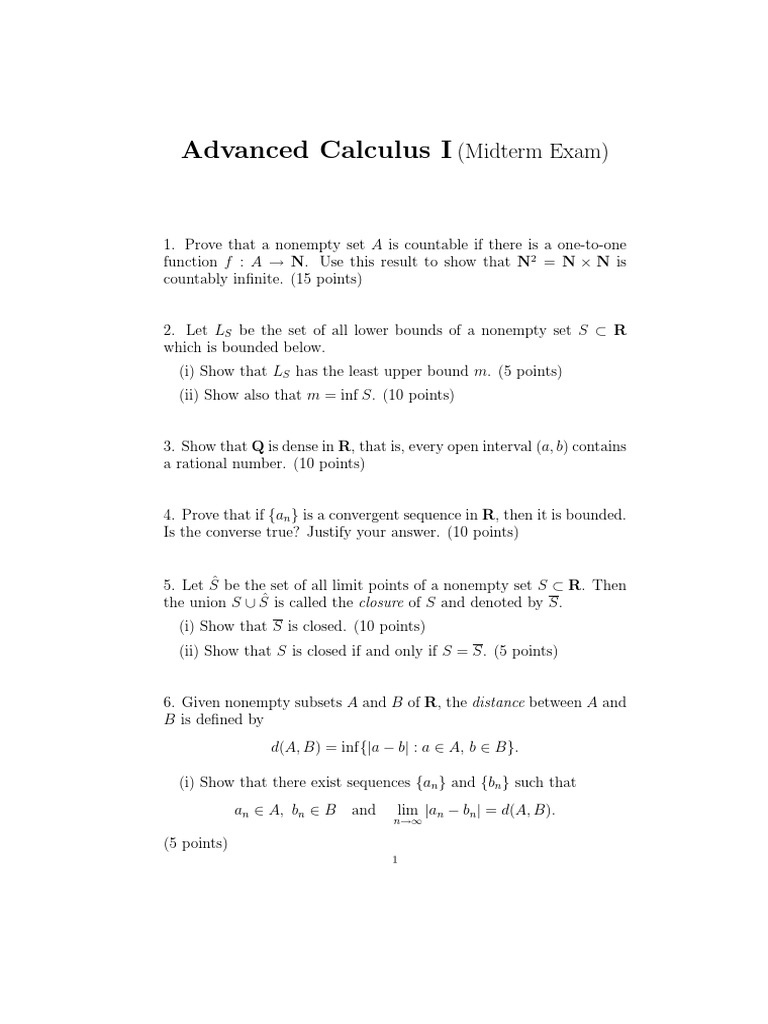 Advanced Calculus Midterm Exam | PDF