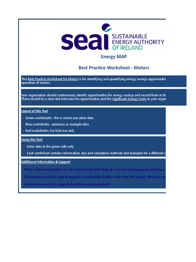 Energy MAP Best Practice Worksheet - Motors: Layout of This Tool | PDF ...