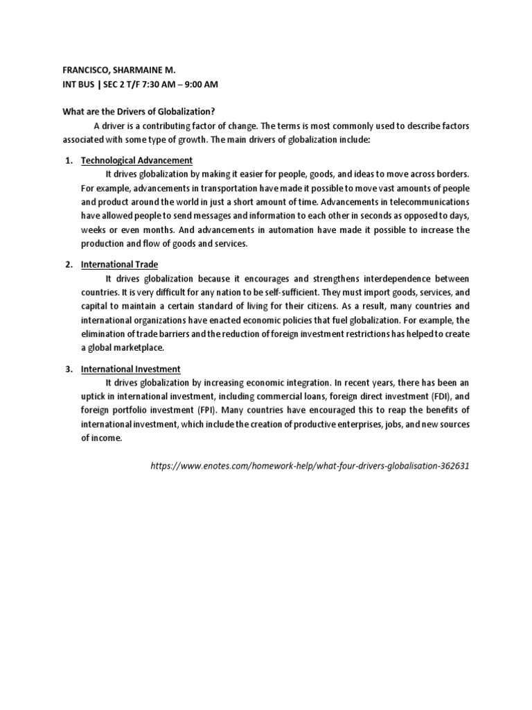Key Drivers of Globalization Explained | PDF | Foreign Direct ...