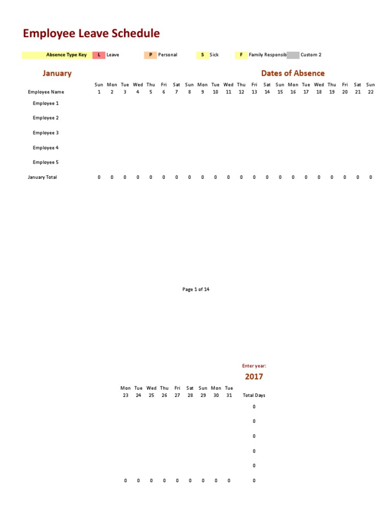 Employee Leave Schedule: January Dates of Absence | PDF