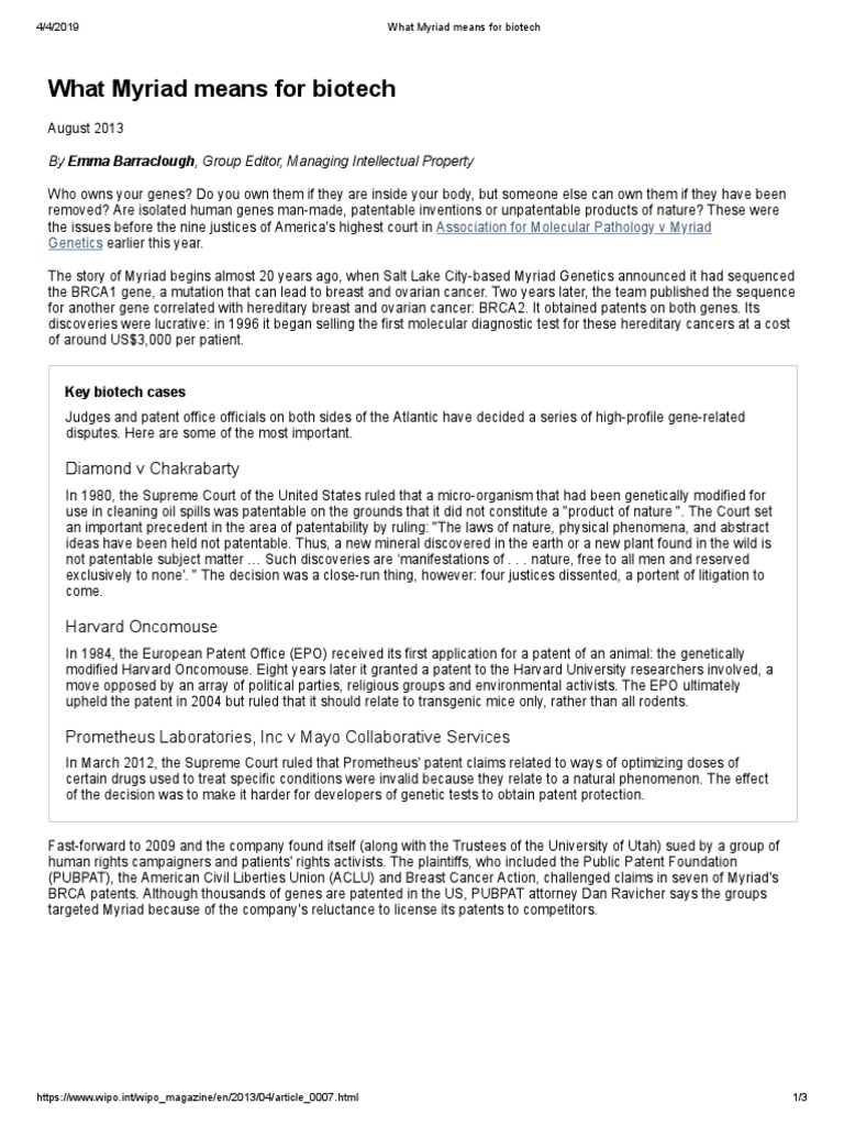 What Myriad Means For Biotech | PDF | Biotechnology | Biology