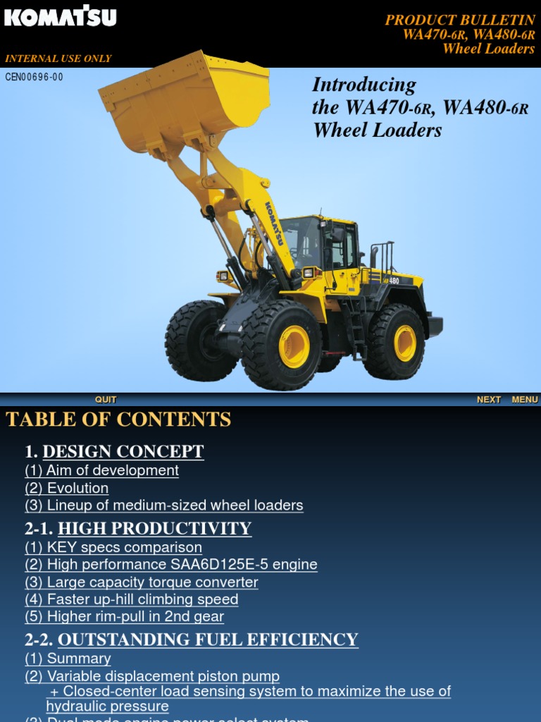KOMATSU WA470-6R Wheel Loader Introduction | PDF | Automatic ...