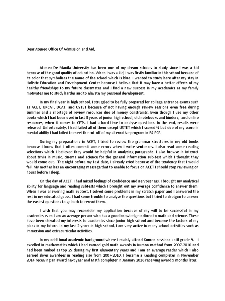 Ateneo Appeal Letter 2 | Teaching Mathematics | Behavior Modification