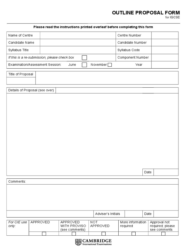 Outline Proposal Form: Please Read The Instructions Printed Overleaf ...