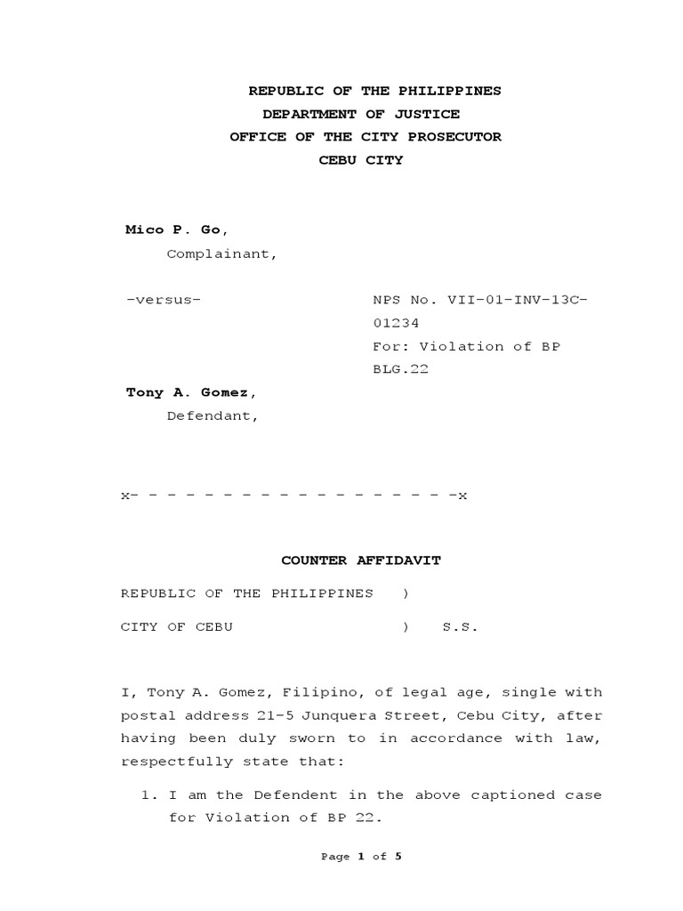 2 Counter-Affidavit BP22 | PDF | Complaint | Justice