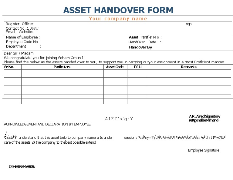 Asset Handover Form Template | PDF