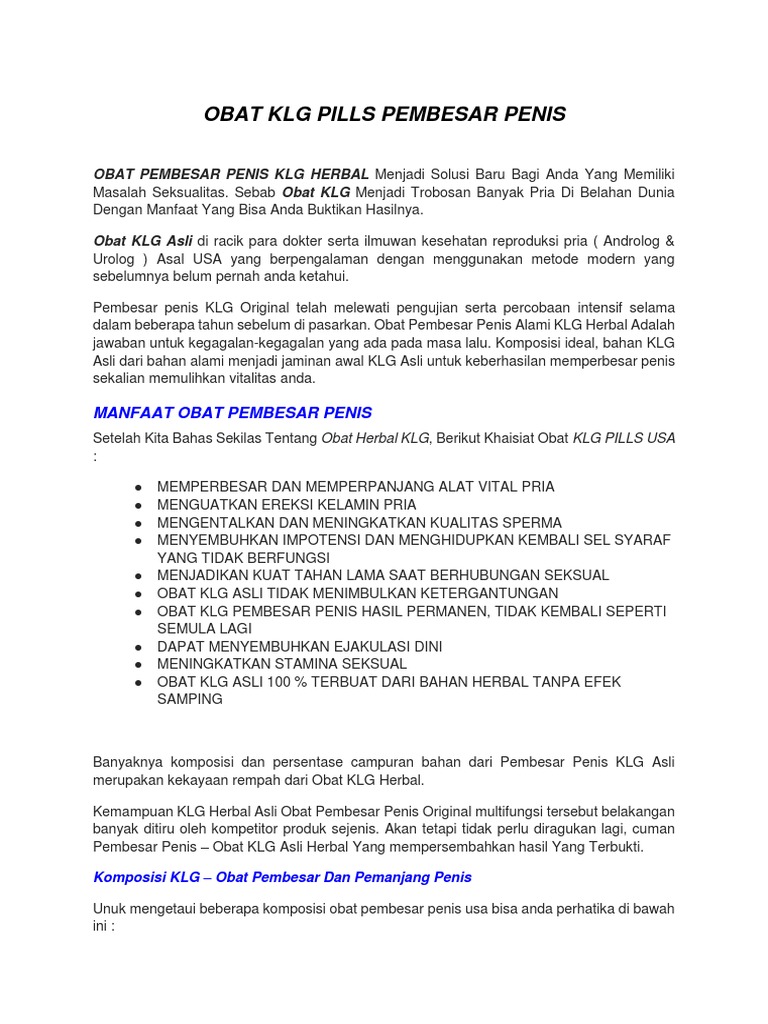 Obat KLG: Pembesar Penis Herbal Terbukti | PDF