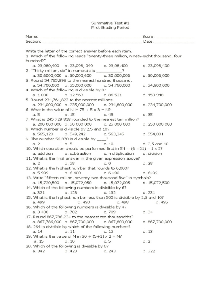 Summative Test in Math | PDF | Polygon | Fraction (Mathematics)